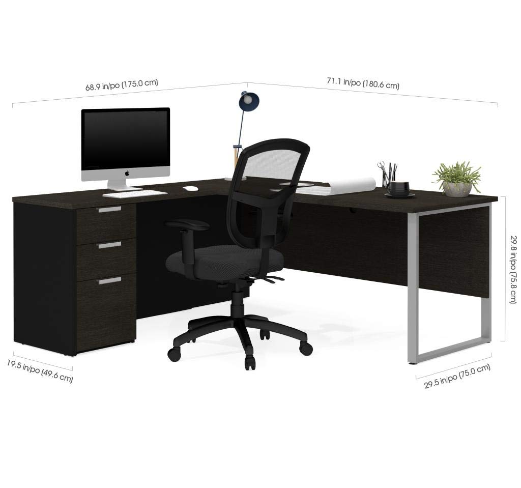 Bestar Pro-Concept Plus L-Shaped Desk with Drawers, Deep Grey & Black