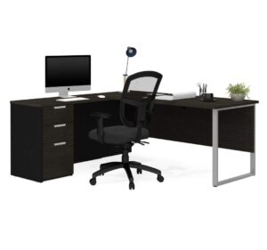 bestar pro-concept plus l-shaped desk with drawers, deep grey & black