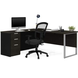 Bestar Pro-Concept Plus L-Shaped Desk with Drawers, Deep Grey & Black