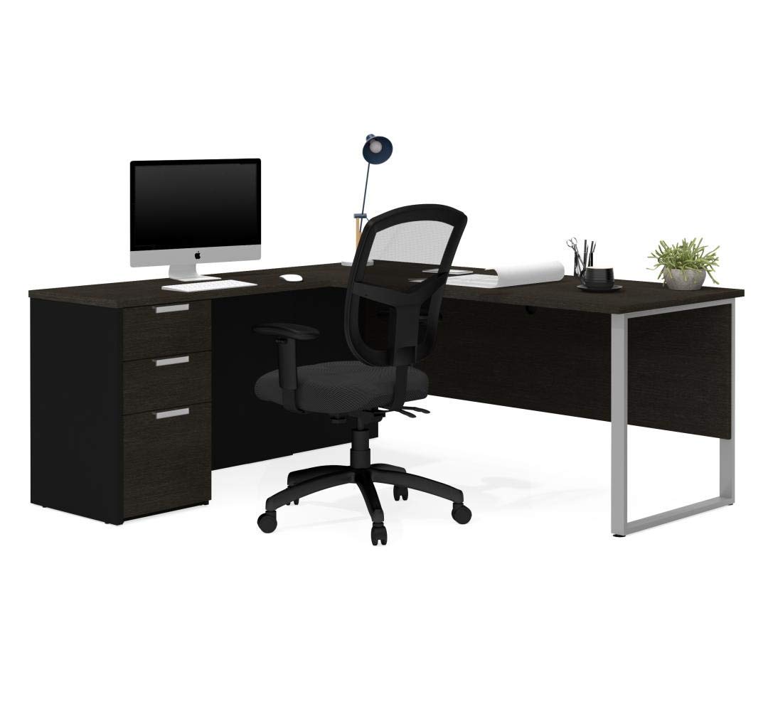 Bestar Pro-Concept Plus L-Shaped Desk with Drawers, Deep Grey & Black