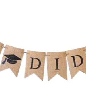 YOU DID IT Graduation Banner - Grad Party Supplies and Decorations - Gold and Black Balloons - Ready to Hang Graduation Burlap Banner by Jolly Jon