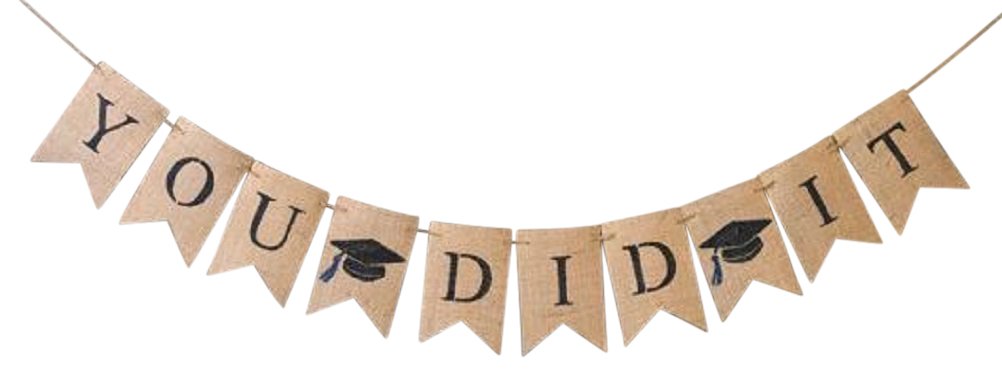 YOU DID IT Graduation Banner - Grad Party Supplies and Decorations - Gold and Black Balloons - Ready to Hang Graduation Burlap Banner by Jolly Jon