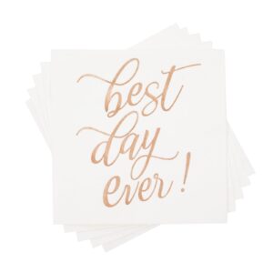 BLUE PANDA 50-Pack Best Day Ever Napkins - Disposable Napkins for Wedding Reception, Bridal Shower, Engagement Party (Rose Gold, 5x5 In)