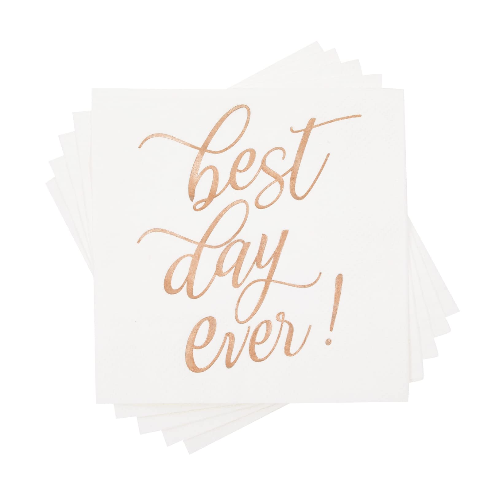 BLUE PANDA 50-Pack Best Day Ever Napkins - Disposable Napkins for Wedding Reception, Bridal Shower, Engagement Party (Rose Gold, 5x5 In)