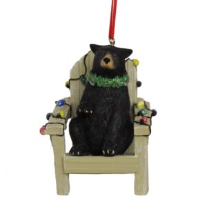 black bear on adirondack chair ornament resin