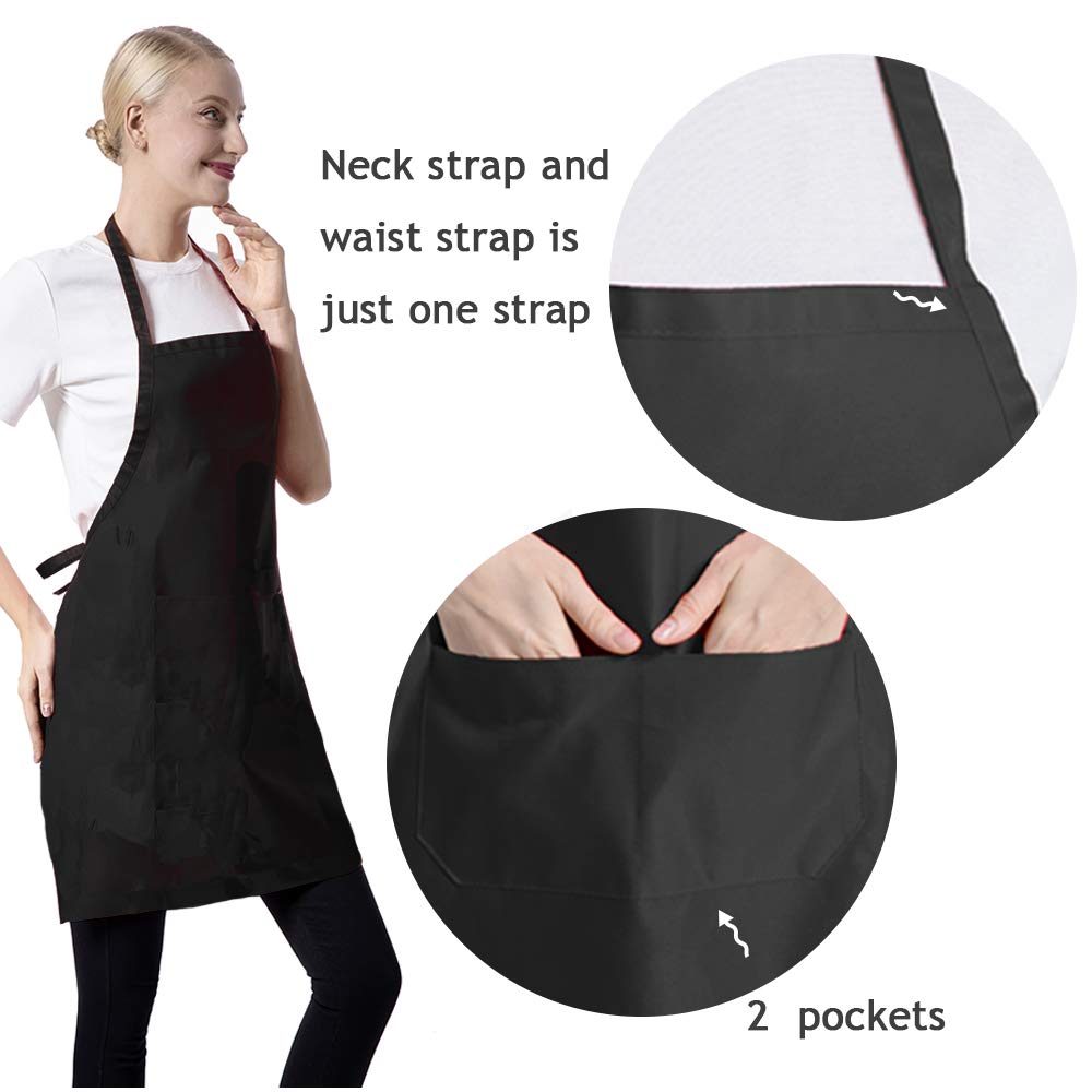 TSD STORY 15 PCS Black Bulk Aprons for Women Men Unisex Adult with 2 Pockets, Chef Kitchen Server Grill Restaurant Cooking Baking Painting Bib Apron (Black-24 x28)