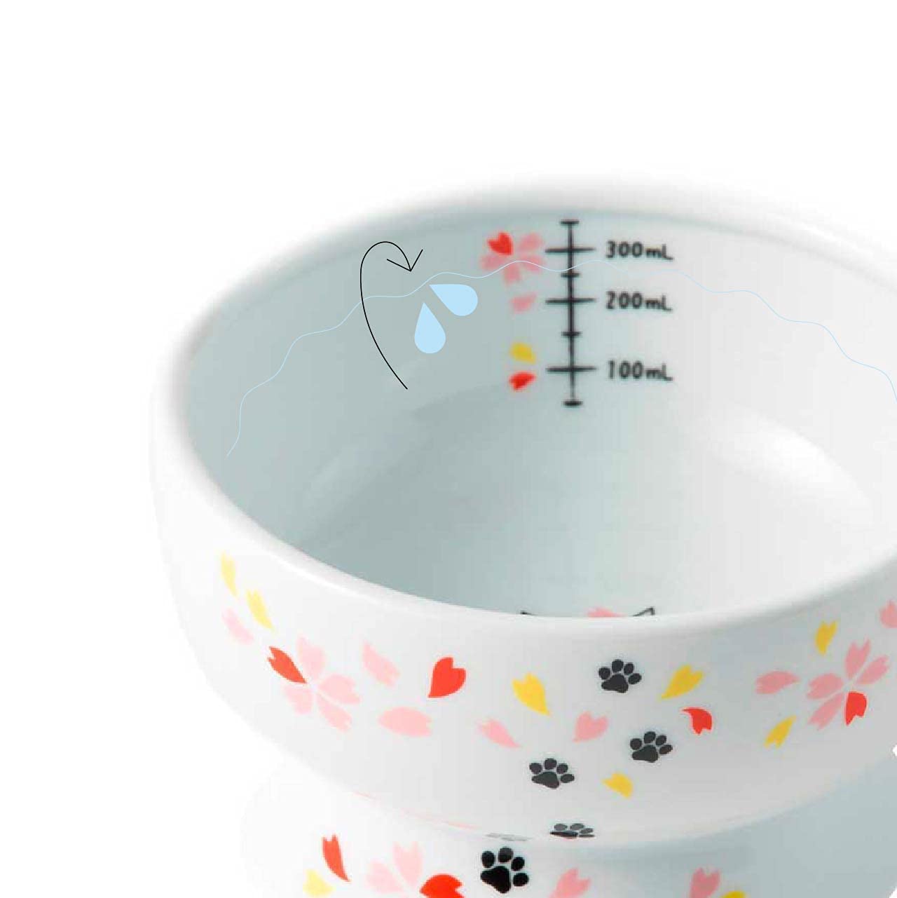 Necoichi Raised Cat Water Bowl, Elevated, with Measurement Lines, Dishwasher and Microwave Safe, No.1 Seller in Japan! (Cherry Blossom Limited Edition, Regular)