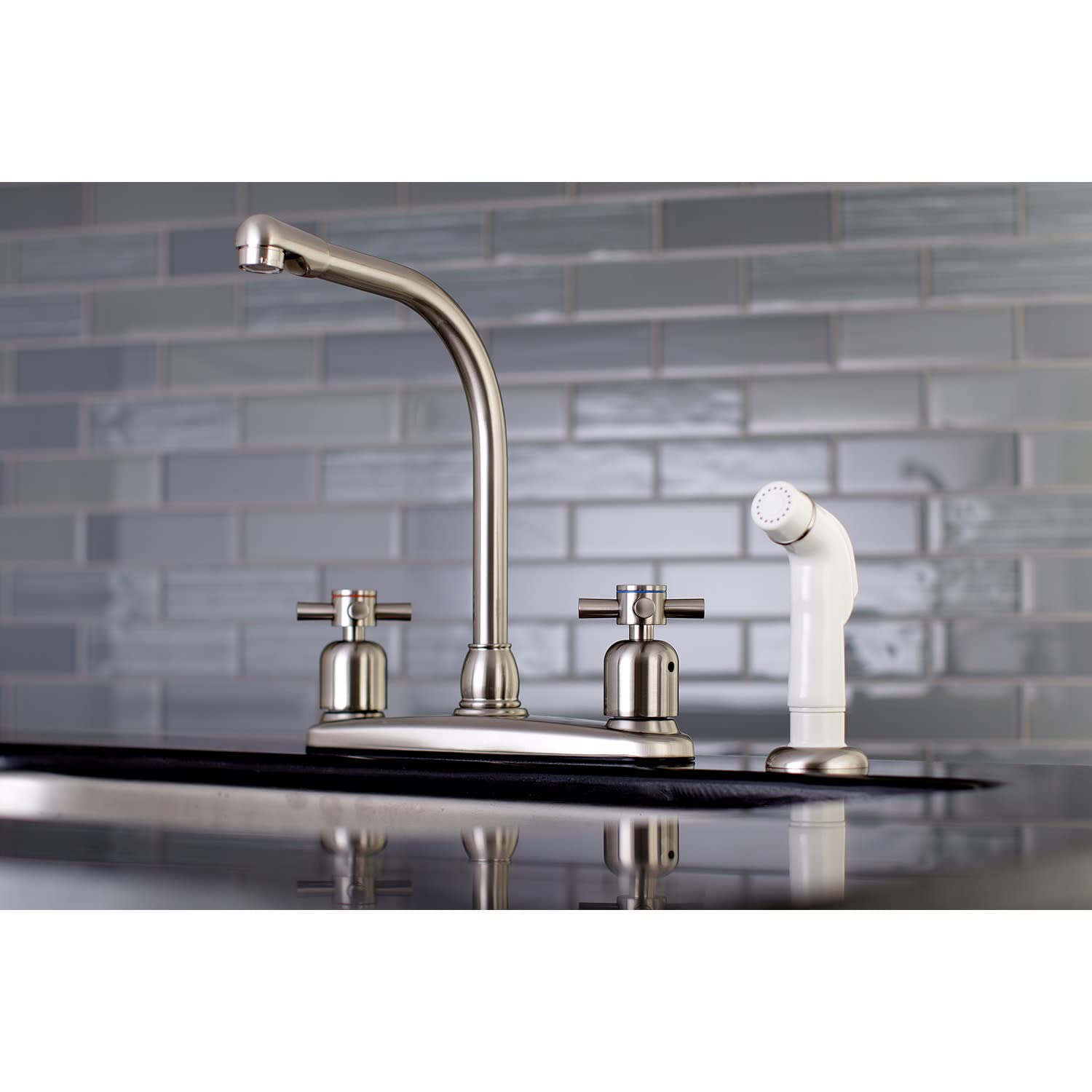 Kingston Brass FB718DX Concord Center Set Kitchen Faucet, 7" in Spout Reach, Brushed Nickel