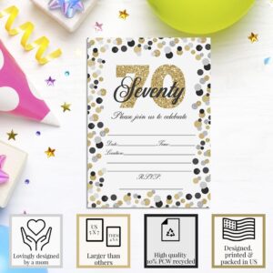 Confetti Polka Dot 70th Birthday Party Invitations, 20 5x7 Fill In Cards with Twenty White Envelopes by AmandaCreation