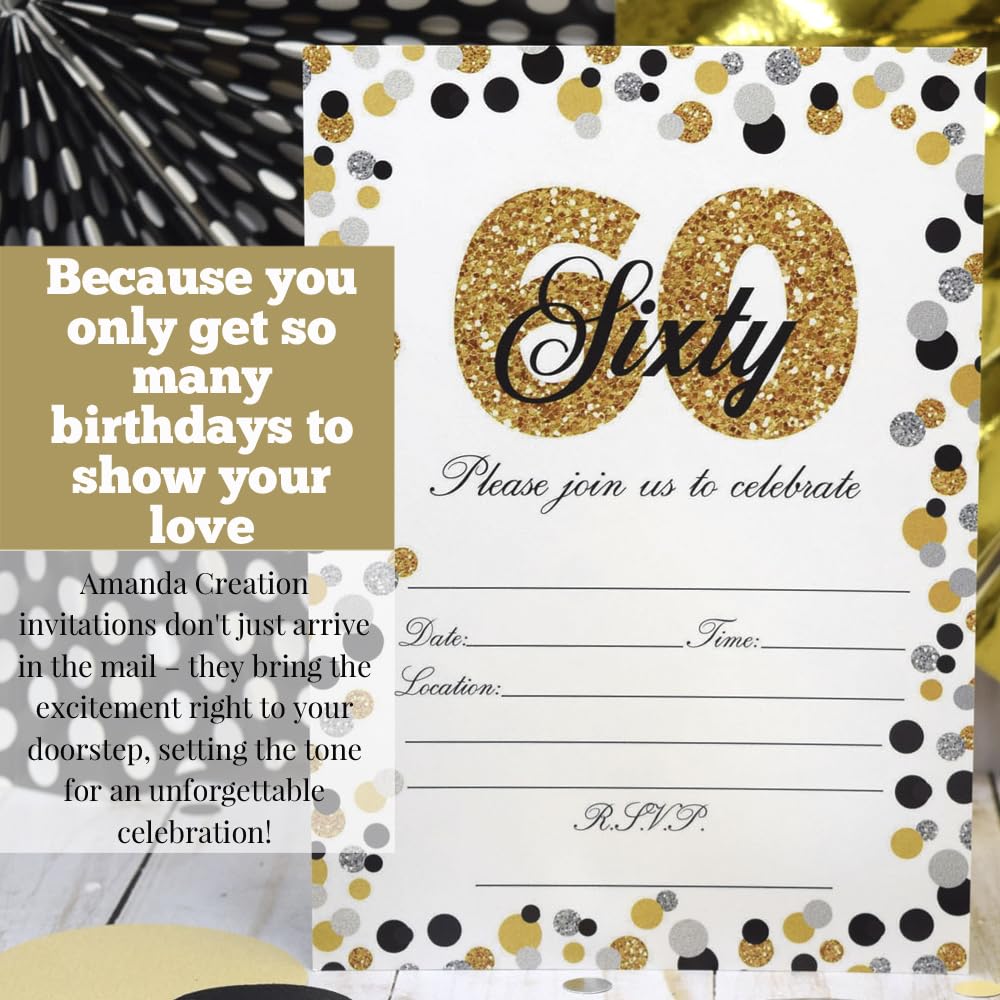 Confetti Polka Dot 60th Birthday Party Invitations, 20 5x7 Fill In Cards with Twenty White Envelopes by AmandaCreation