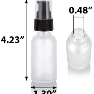 1 oz / 30 ml Frosted Clear Glass Boston Round Bottle with Black Treatment Pump (24 Pack) + Funnel