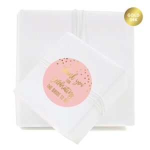 Andaz Press Blush Pink and Metallic Gold Confetti Polka Dots Bachelorette Party Bridal Shower Collection, Round Circle Label Stickers, Thank You for Celebrating The Bride to Be!, 40-Pack