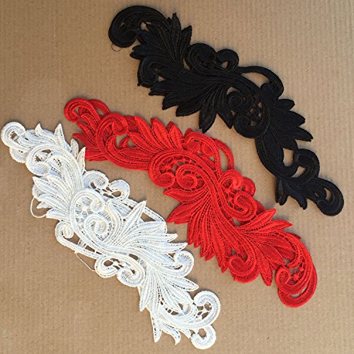 6Pcs=3 Pair Decorative Embroidery Clothes Red/White/Black/Green Wedding Dress Bridal Badge Headband Motif Patch DIY Wedding Bridal Dress Scrapbooking Fabric Lace Sewing for Craft