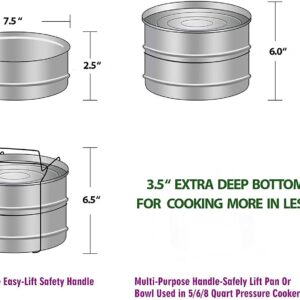 Ecozoi Premium Extra Deep Stackable Steamer Insert Pans Pot in Pot for Instant Pot 6, 8 Quart Instant Pot Accessories - 2 Tier | Interchangeable Lids | Comes with 5 Additional Mini Cups for Baking