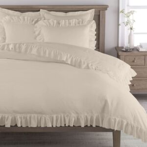 Kotton Culture 600 Thread Count 100% Egyptian Cotton Ruffle Trim Fringe Duvet Cover Set (1 Duvet Cover & 2 Pillow Shams) Frilled Bohemian Bedding (California King/King, Ivory)