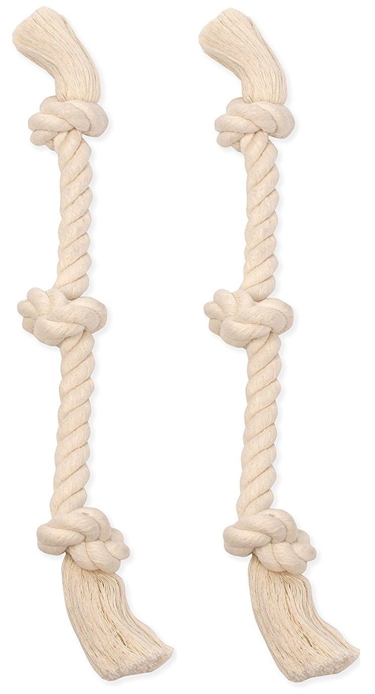 Mammoth Flossy Chews (2 Pack) 100-Percent Cotton White 3-Knot Rope Tug, Medium 20-Inch