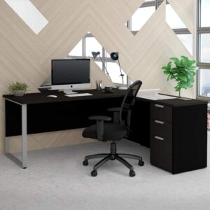 Bestar Pro-Concept Plus L-Shaped Desk with Drawers, Deep Grey & Black