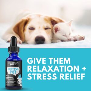 Homescape Pets Restful Pet - Calming Drops - Anxiety, Fireworks, Storms, Stress Relief - Organic Hemp Oil, Chamomile & Valerian for Dogs and Cats - Vet Recommended