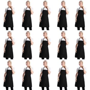 tsd story 15 pcs black bulk aprons for women men unisex adult with 2 pockets, chef kitchen server grill restaurant cooking baking painting bib apron (black-24 x28)