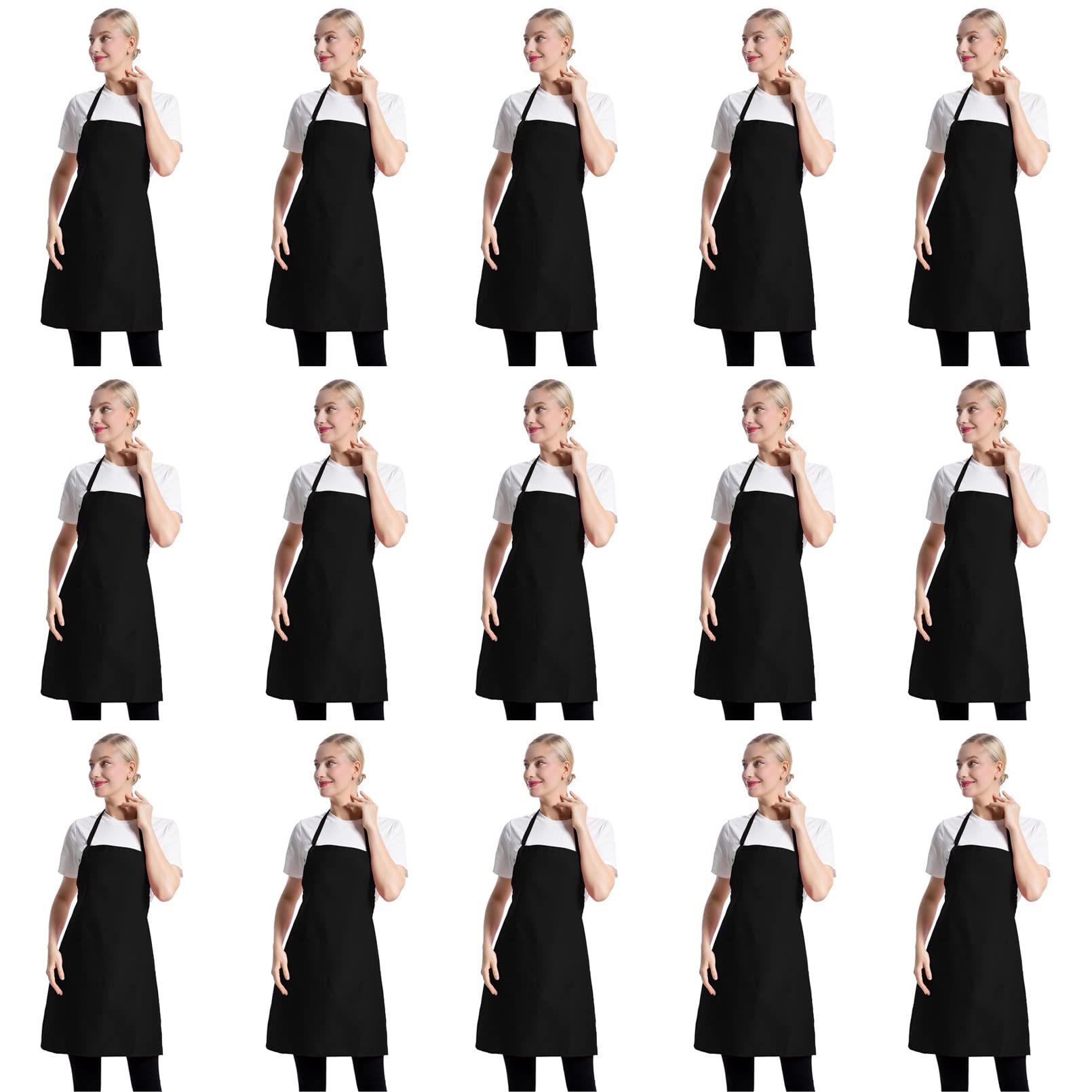 TSD STORY 15 PCS Black Bulk Aprons for Women Men Unisex Adult with 2 Pockets, Chef Kitchen Server Grill Restaurant Cooking Baking Painting Bib Apron (Black-24 x28)