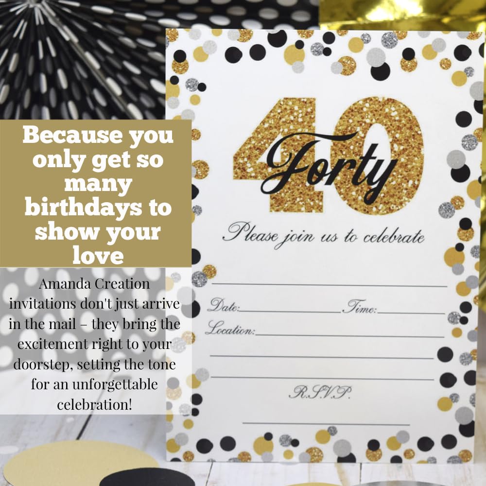 Confetti Polka Dot 40th Birthday Party Invitations, 20 5x7 Fill In Cards with Twenty White Envelopes by AmandaCreation