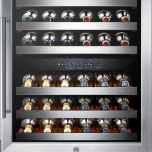 Summit Appliance SWC530BLBIST Commercially Approved Dual Zone Built-In Wine Cellar with Glass Door, Digital Thermostat, Auto Defost, Stainless Steel Trimmed Shelves and Black Cabinet