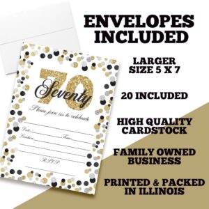 Confetti Polka Dot 70th Birthday Party Invitations, 20 5x7 Fill In Cards with Twenty White Envelopes by AmandaCreation