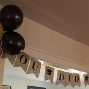 YOU DID IT Graduation Banner - Grad Party Supplies and Decorations - Gold and Black Balloons - Ready to Hang Graduation Burlap Banner by Jolly Jon