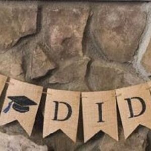 YOU DID IT Graduation Banner - Grad Party Supplies and Decorations - Gold and Black Balloons - Ready to Hang Graduation Burlap Banner by Jolly Jon