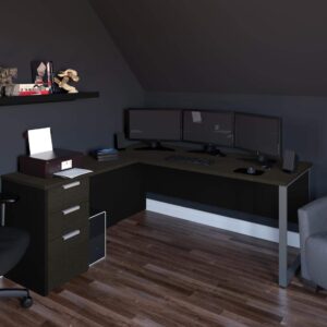 Bestar Pro-Concept Plus L-Shaped Desk with Drawers, Deep Grey & Black