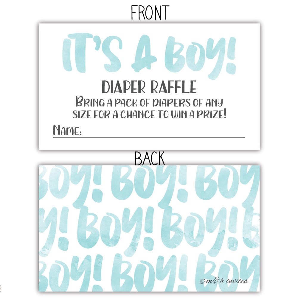 50 Blue Watercolor It’s A Boy Diaper Raffle Tickets - Boy Baby Shower Game