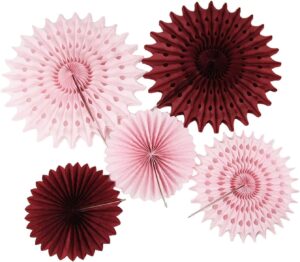 burgundy pink birthday party decorations/fall bridal shower decorations/valentines day decor/7pcs burgundy cream pink pinwheels tissue paper fans fall bachelorette party decorations/burgundy wedding