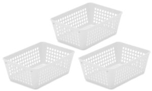 ybm home 3-pack small plastic storage baskets for home junk drawers and office desktop drawers organization - functional trays for kitchen, bedroom, and bathroom, white