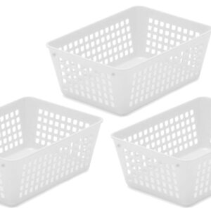 YBM Home 3-Pack Small Plastic Storage Baskets for Home Junk Drawers and Office Desktop Drawers Organization - Functional Trays for Kitchen, Bedroom, and Bathroom, White