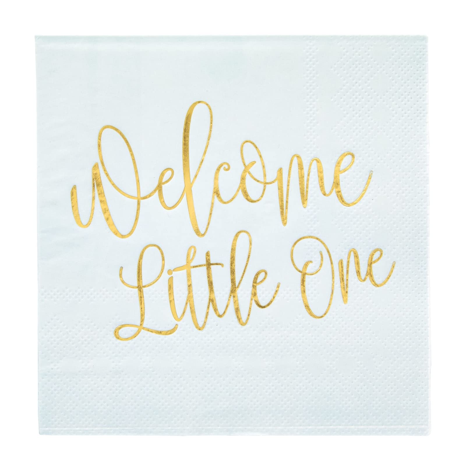 BLUE PANDA 50 Pack Pink Baby Shower Napkins –“Welcome Little One” Light Blue Napkins with Gold Foil for Baby Shower Decorations (5x5 In) - Baby Boy Shower Napkins - Welcome Baby Napkins