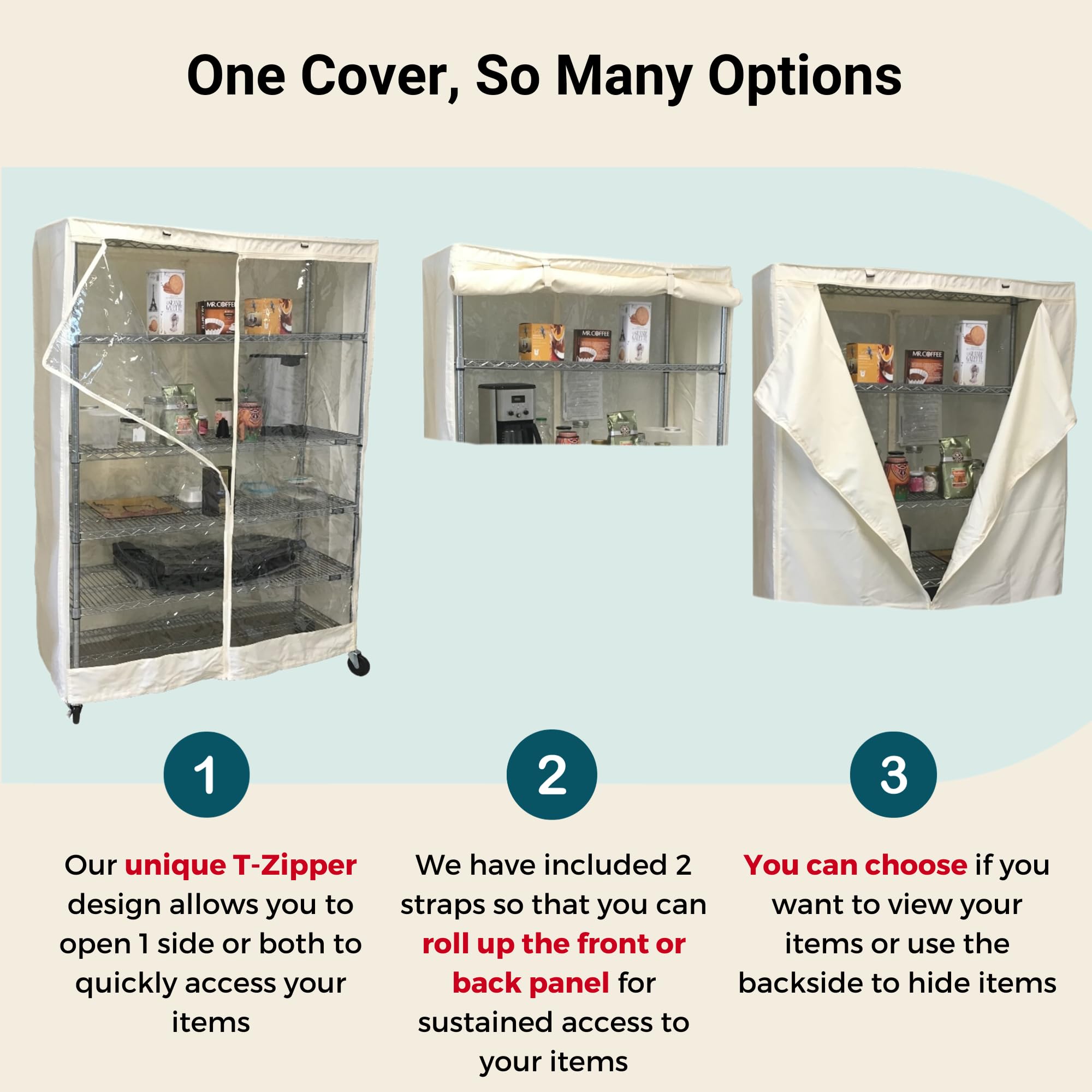 Formosa Covers Premium Clear Front Wire Shelf Steel Rack Cover Off White - Heavy-Duty Storage Solution for Wire Shelving Rack (48”Wx18”Dx72”H) - Waterproof PVC, Water/Dust Resistant Fabric, Zippers