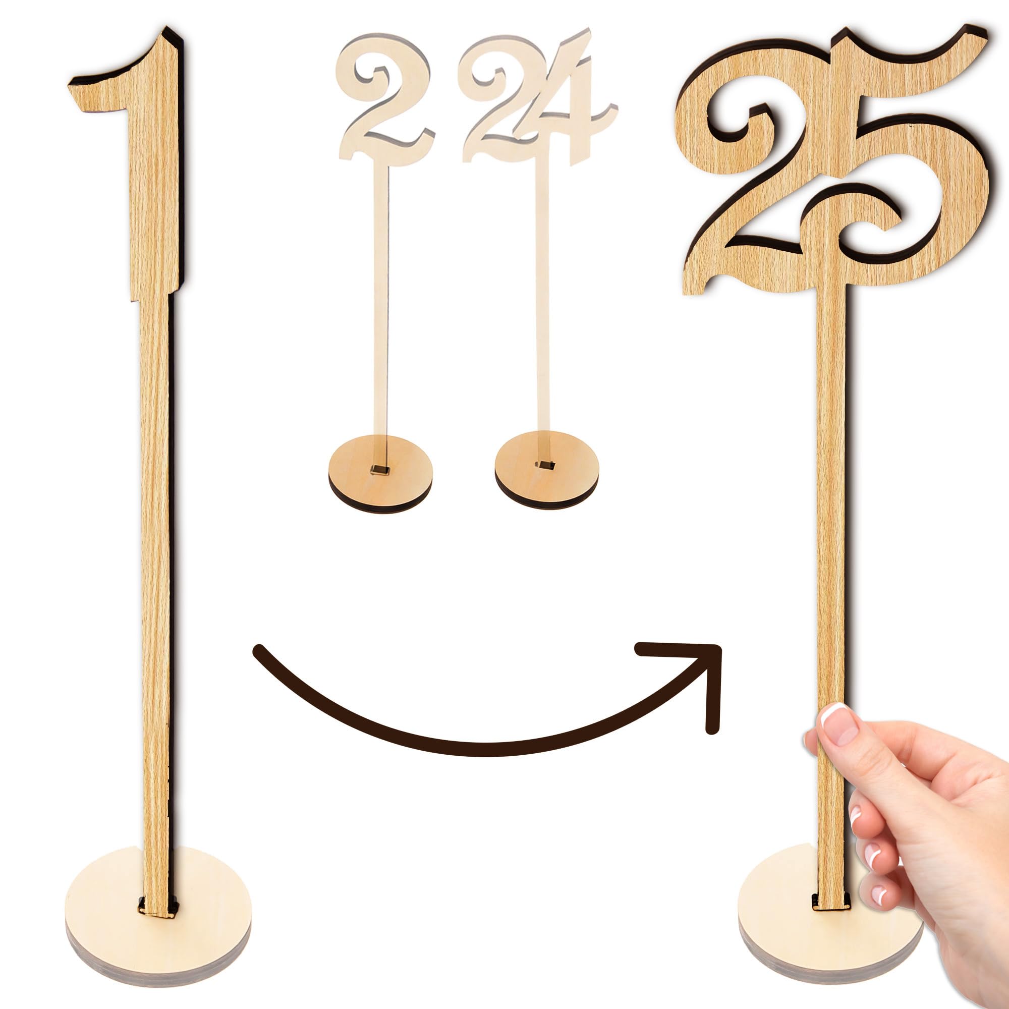 Merry Expressions Table Numbers, Wedding Table Numbers 1-25, Each Number is 13.5 inch Wooden Numbers For Receptions, Weddings & Restaurants Commercial Grade