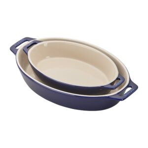 staub ceramics oval baking dish set, 2-piece, dark blue