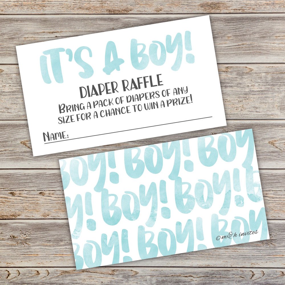 50 Blue Watercolor It’s A Boy Diaper Raffle Tickets - Boy Baby Shower Game