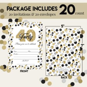 Confetti Polka Dot 40th Birthday Party Invitations, 20 5x7 Fill In Cards with Twenty White Envelopes by AmandaCreation