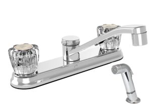 keeney eba67wcp belanger double handle kitchen faucet with side spray 13” x 19”, polished chrome