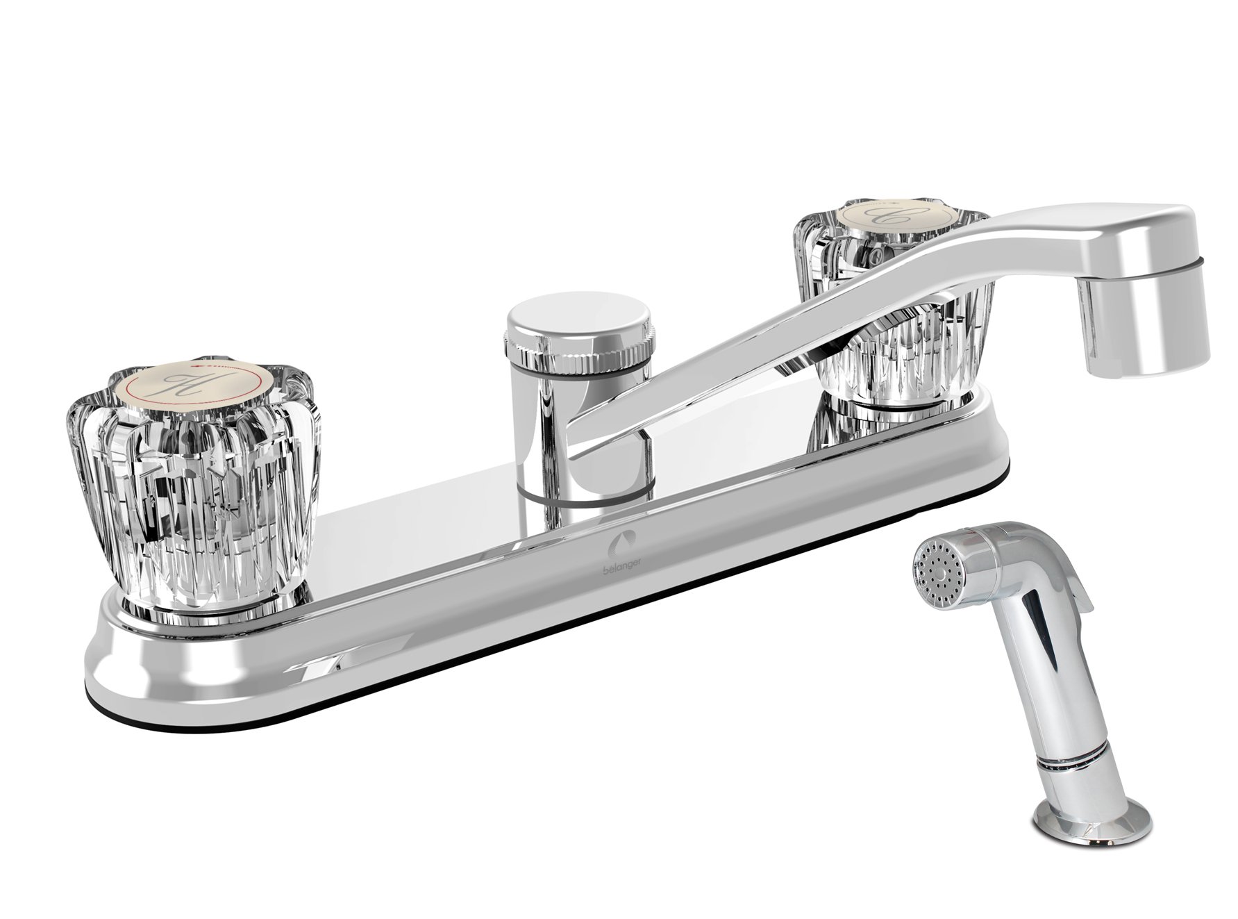 Keeney EBA67WCP Belanger Double Handle Kitchen Faucet with Side Spray 13” x 19”, Polished Chrome