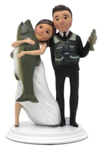 dihtan unique and funny fishing wedding cake toppers bride and groom (light skin dark hair)