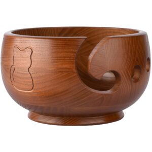 wooden yarn bowl for knitting and crocheting wide and deep for projects of any size holder dimensions allow you to place large yarn cakes and wool balls