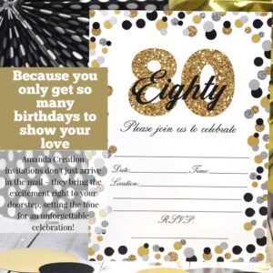 Confetti Polka Dot 80th Birthday Party Invitations, 20 5x7 Fill In Cards with Twenty White Envelopes by AmandaCreation