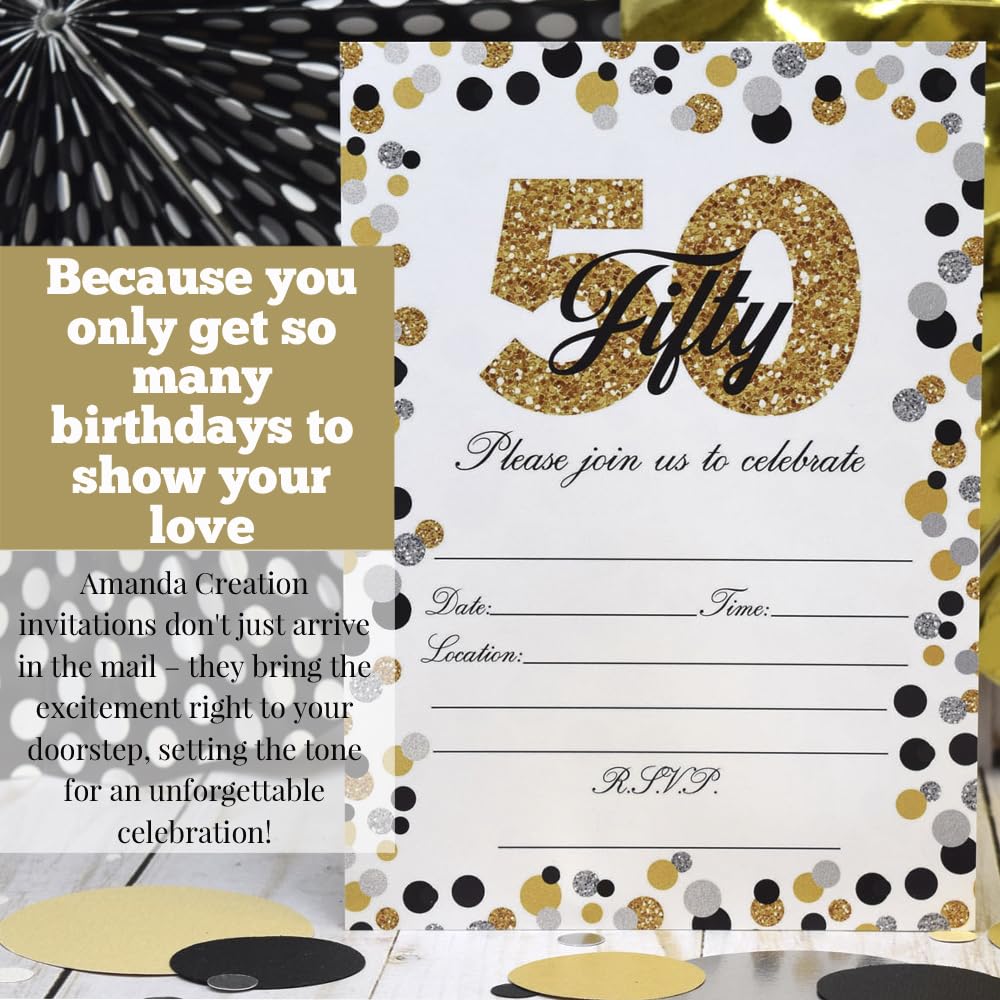 Confetti Polka Dot 50th Birthday Party Invitations, 20 5x7 Fill In Cards with Twenty White Envelopes by AmandaCreation AmandaCreation