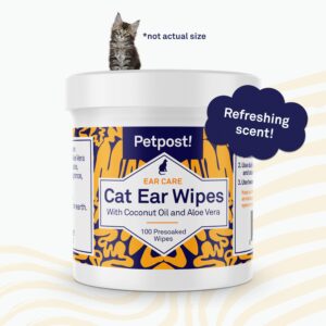 Petpost | Cat Ear Cleaner Wipes - Ultra Soft Cotton Pads in Coconut Oil Solution - Treatment for Removing Cat Ear Dirt & Wax 100 ct.