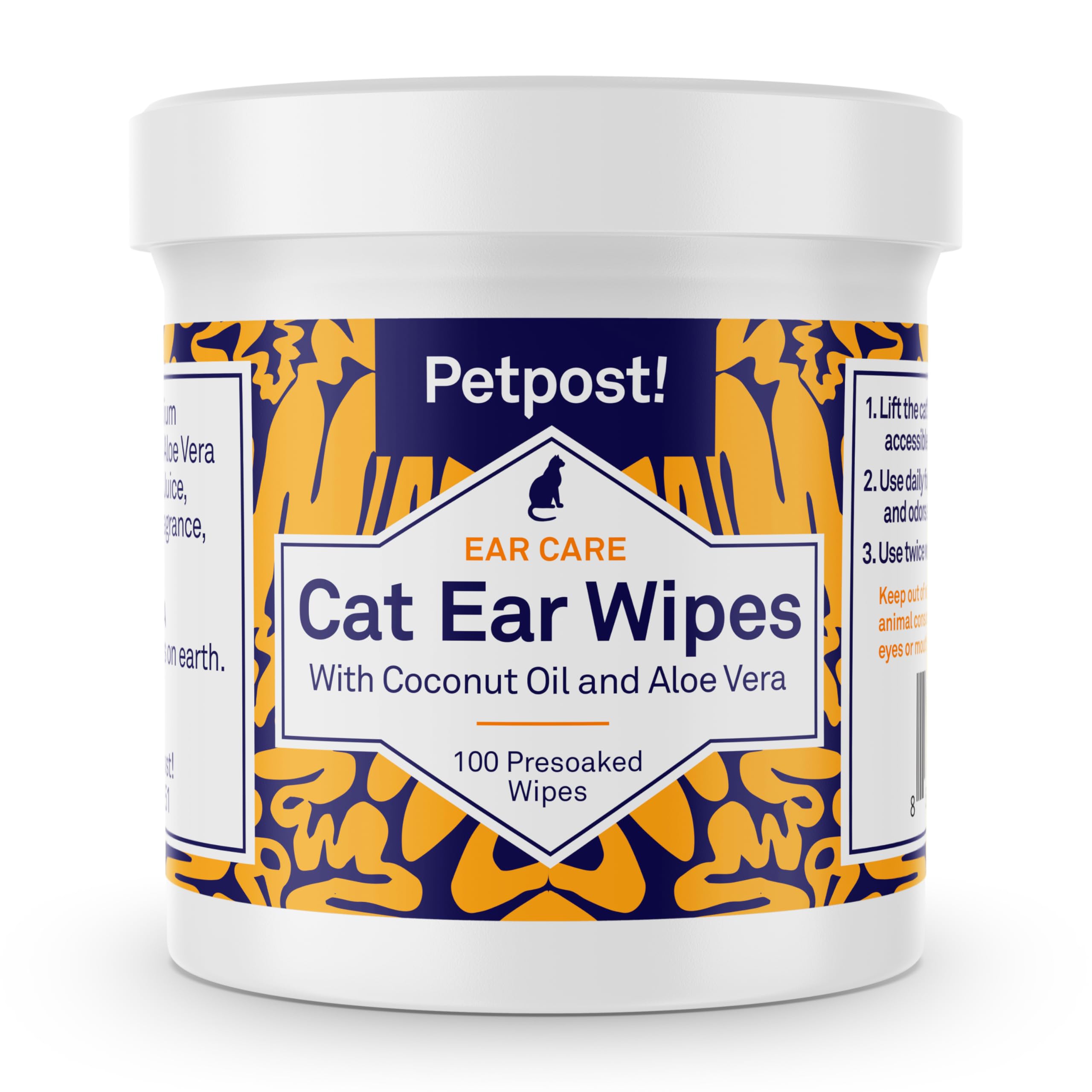 Petpost | Cat Ear Cleaner Wipes - Ultra Soft Cotton Pads in Coconut Oil Solution - Treatment for Removing Cat Ear Dirt & Wax 100 ct.