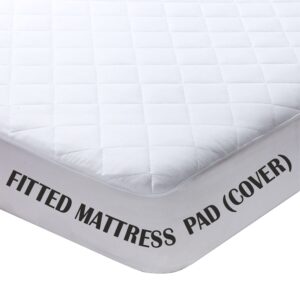 full mattress pad cover fitted - full bed mattress cover size 54x75 inches stretches to 16 deep pocket- fitted quilted sheet for full mattress, white