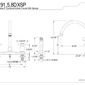 Kingston Brass FB791DXSP Concord 8" Centerset Kitchen Faucet, 8-3/4" in Spout Reach, Polished Chrome